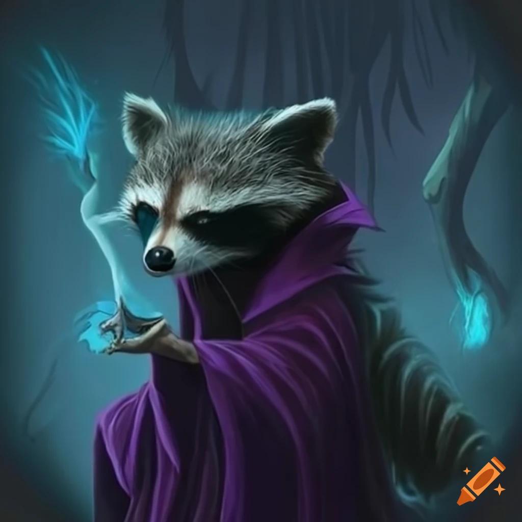 Raccoon wizard illustration on Craiyon