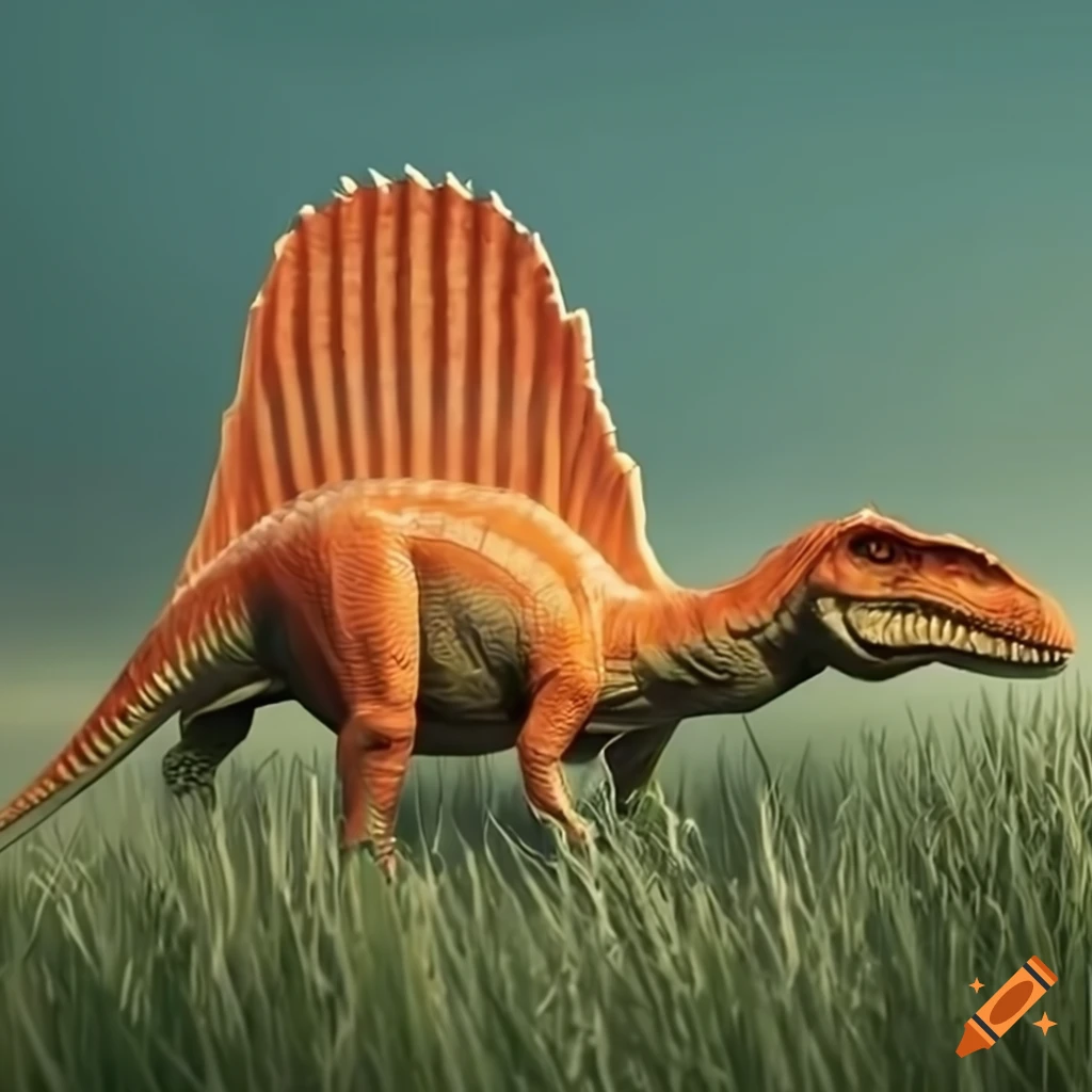 Sunny landscape with a hidden yellow spinosaurus on Craiyon