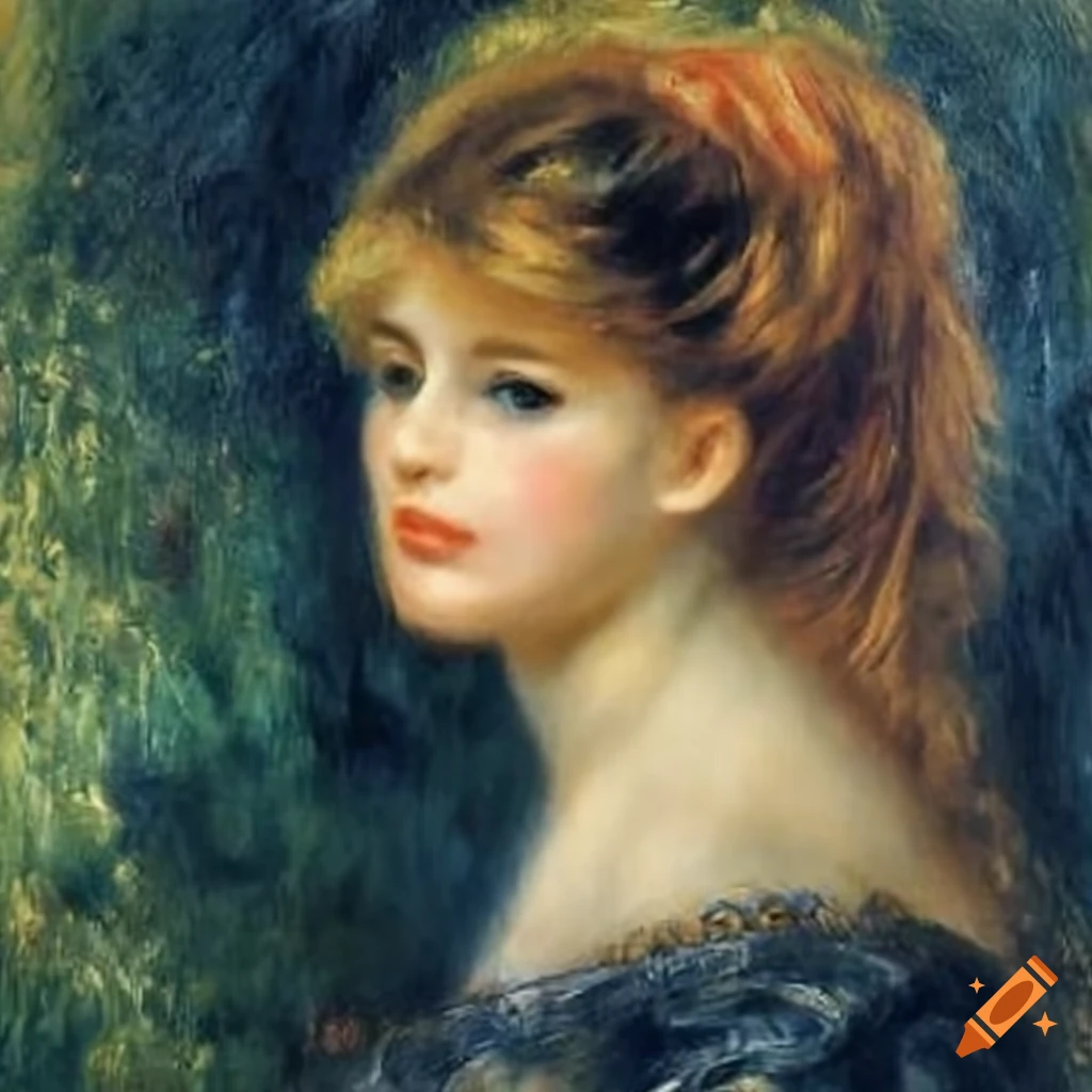 Beautiful nymph in a garden, oil painting by renoir on Craiyon