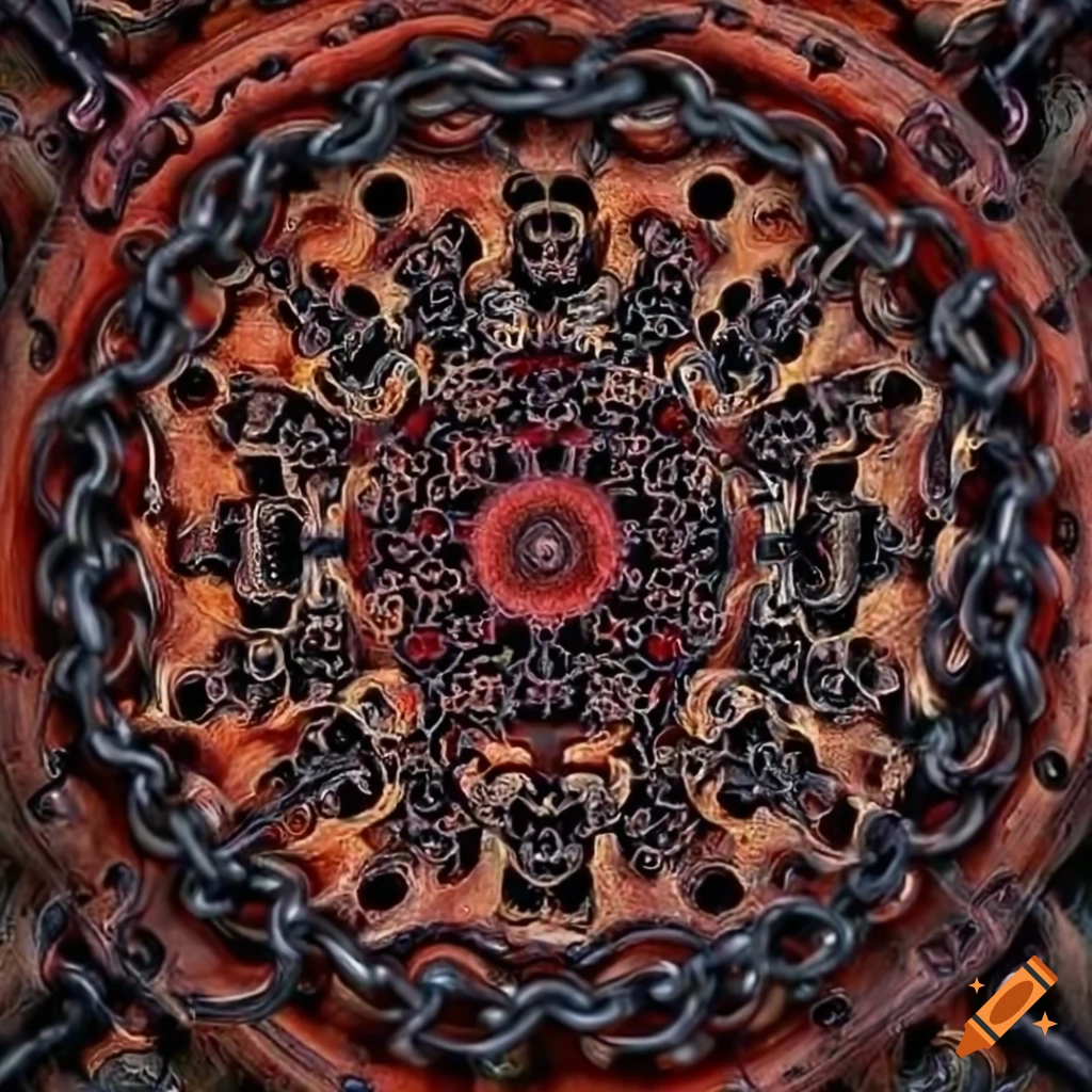 Intricate symmetrical chain pattern in a circle