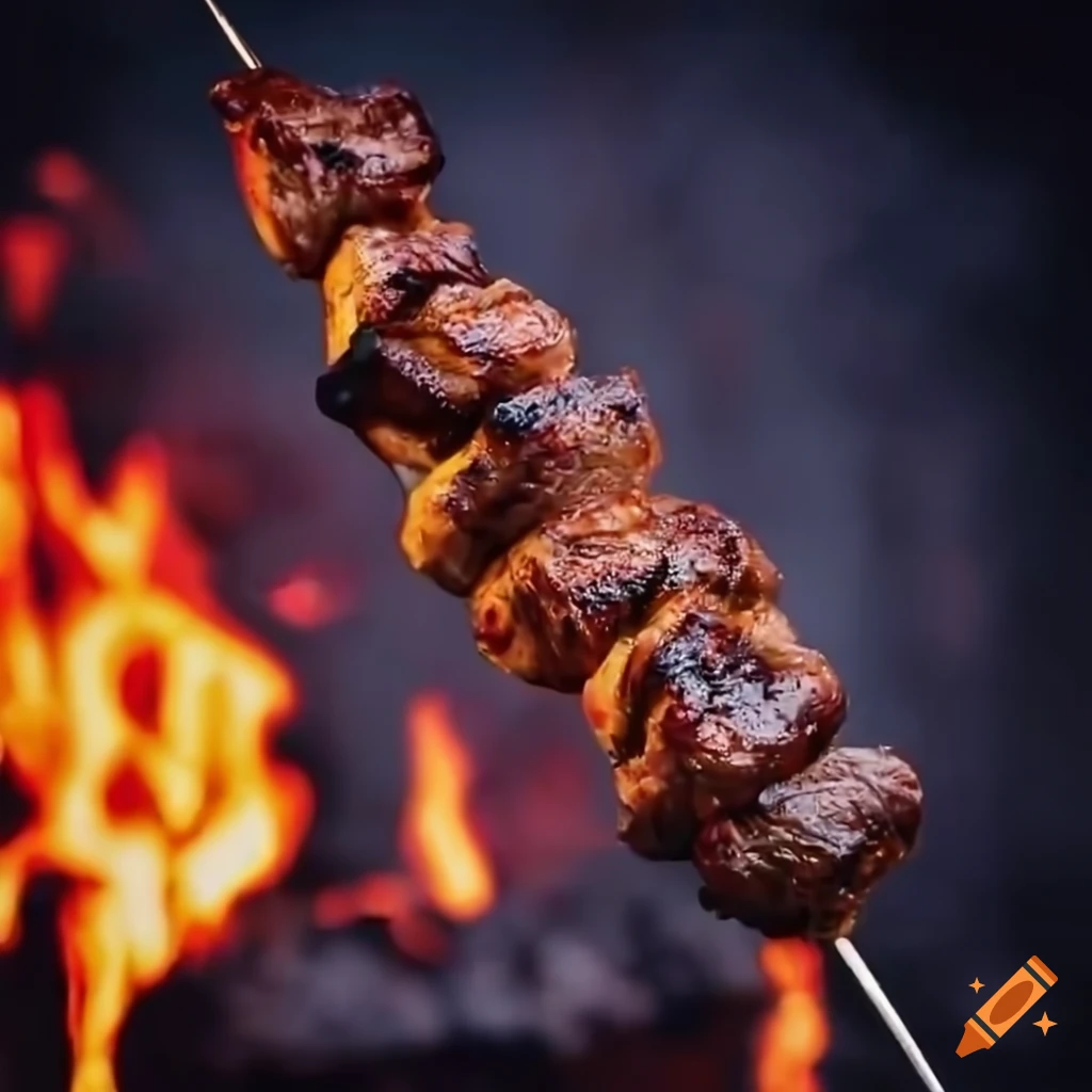 Close-up of traditional Arabic meat skewers on burning coal on Craiyon