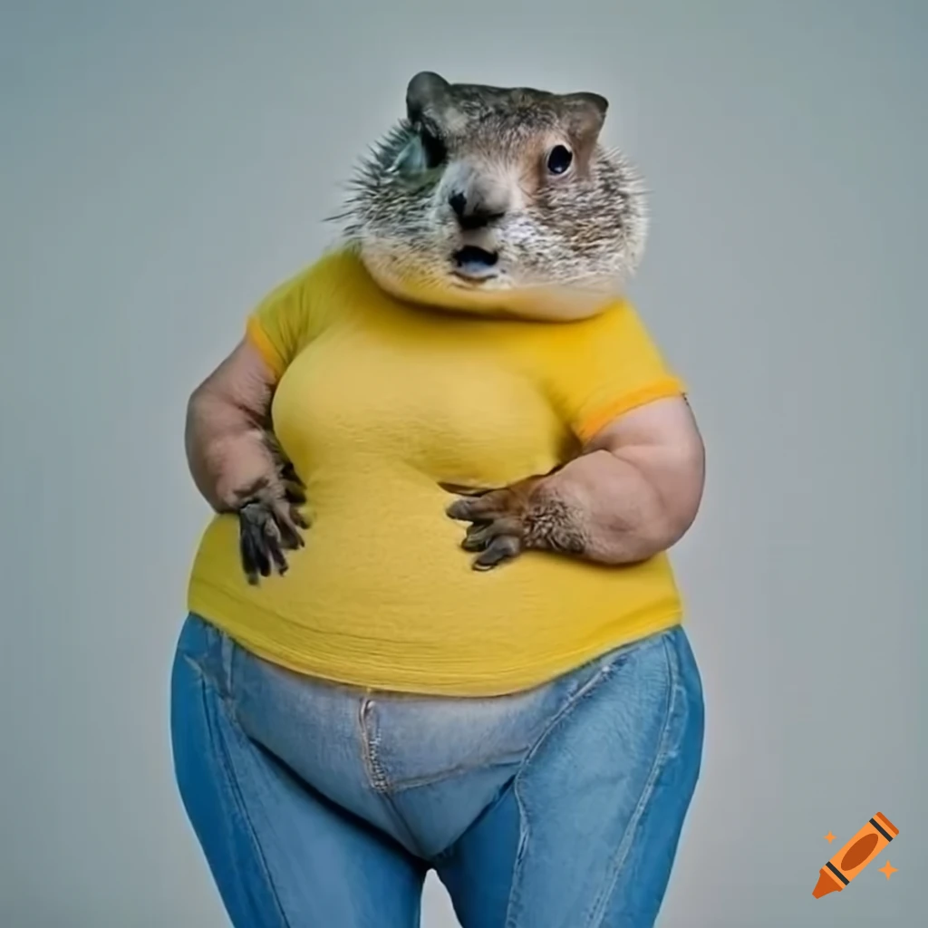 Funny overweight groundhog in a white room on Craiyon