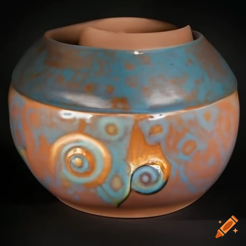 Sculpted ceramic artwork featuring a variety of glazed plates, bowls ...