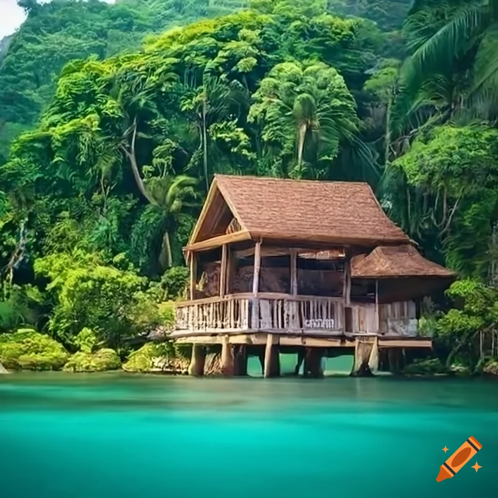 Traditional javanese house with coconut tree in the background on Craiyon
