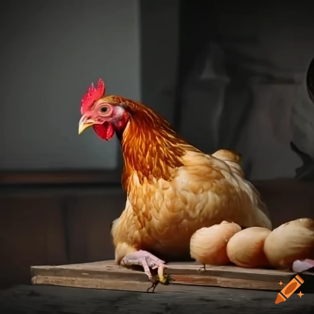 Chicken eating popcorn on Craiyon