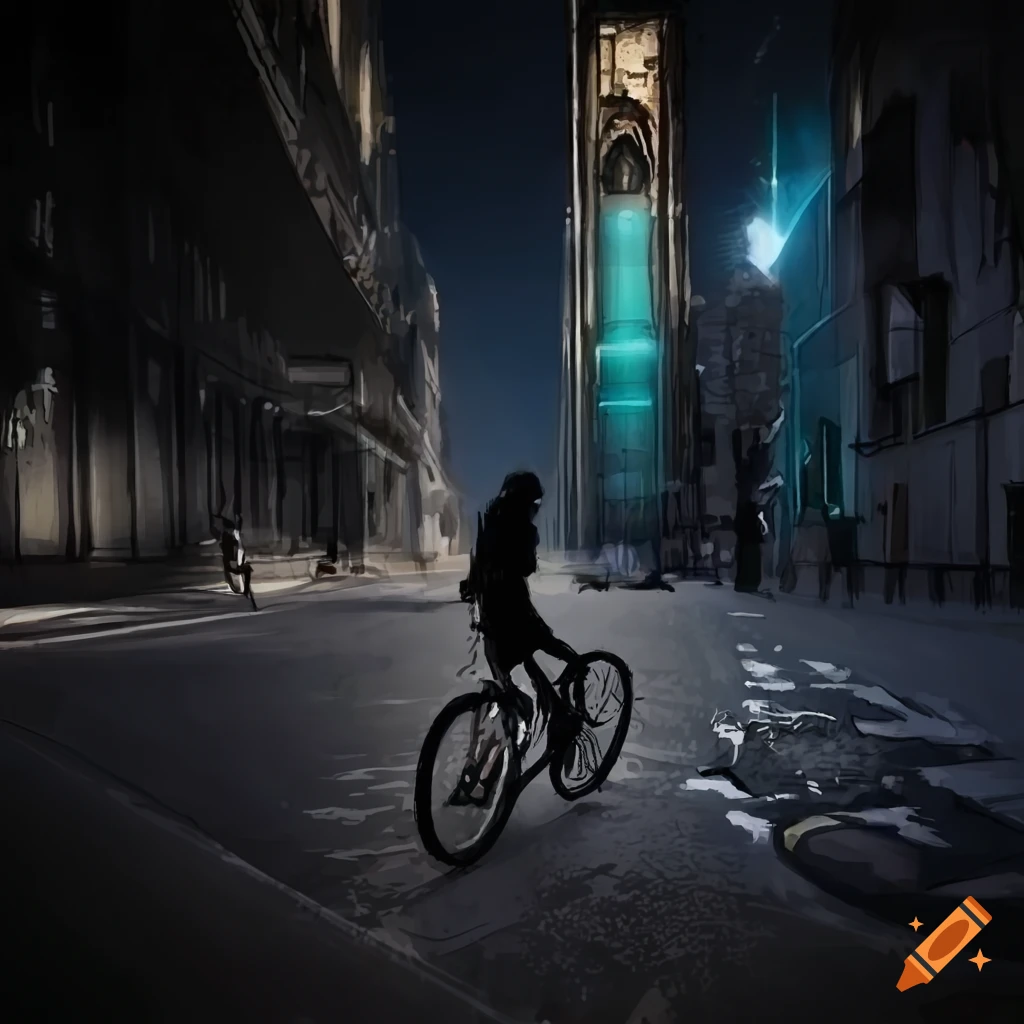 Illustration of a super soldier riding a bike in a futuristic city on ...