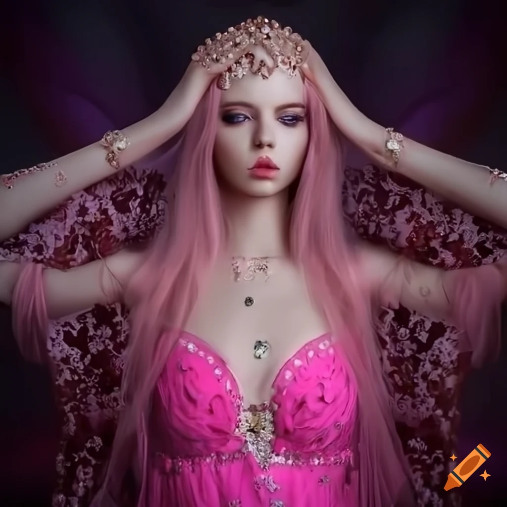 Portrait Of A Beautiful Woman Wearing A Pink Dress