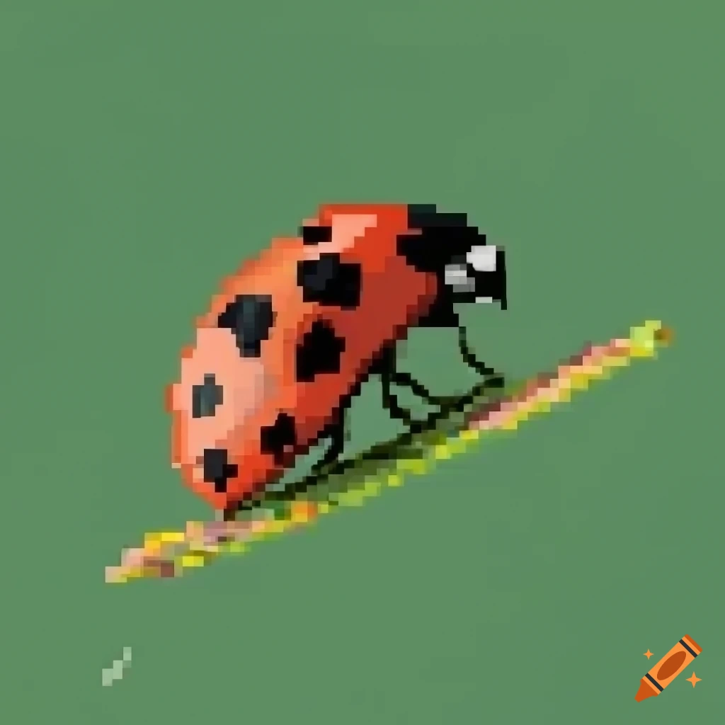 Pixel art of a ladybug with a leaf on its head on Craiyon