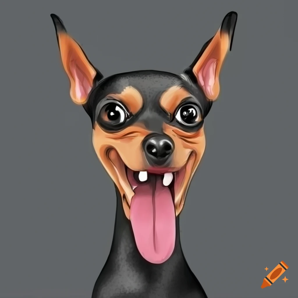 Cute cartoon image of a miniature pinscher on Craiyon