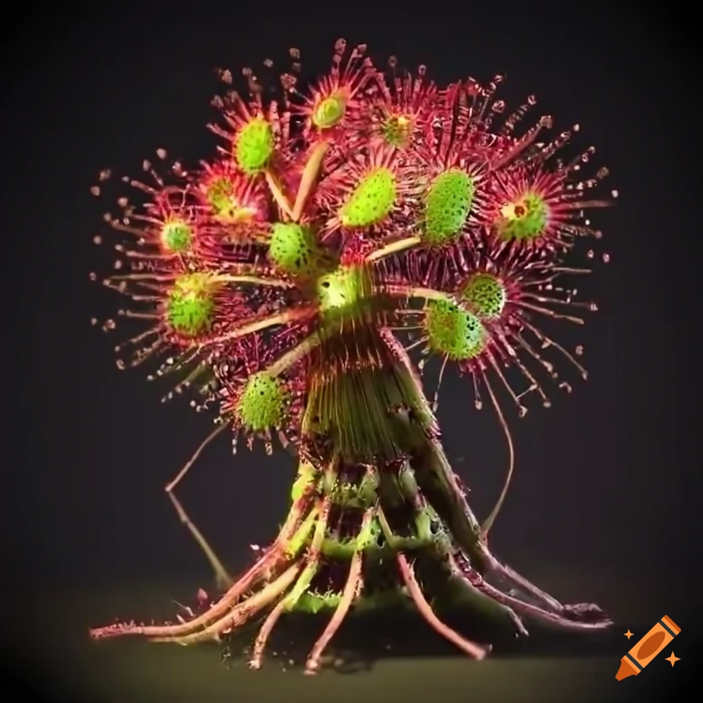 Illustration of a monstrous plant with sticky hairs and long stem on ...