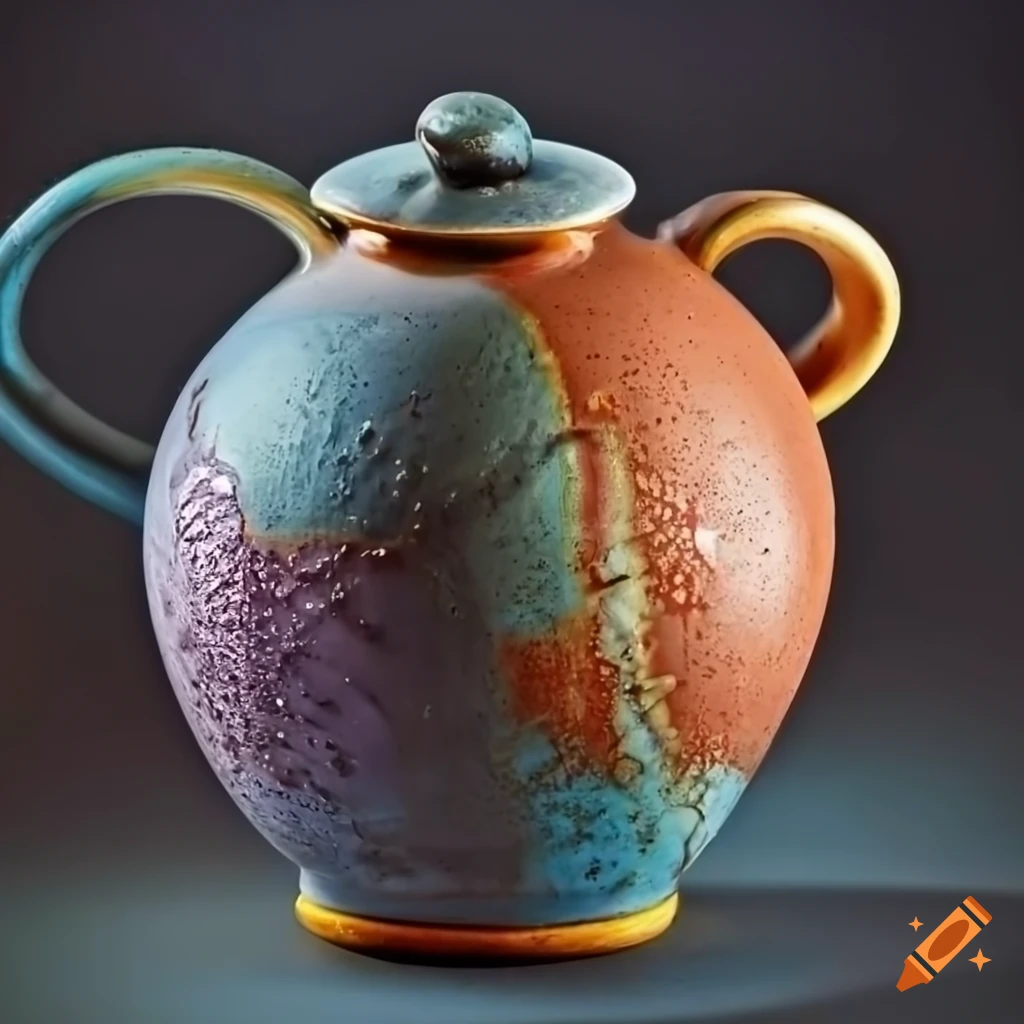 Sculpted ceramic artwork featuring a variety of glazed plates, bowls ...