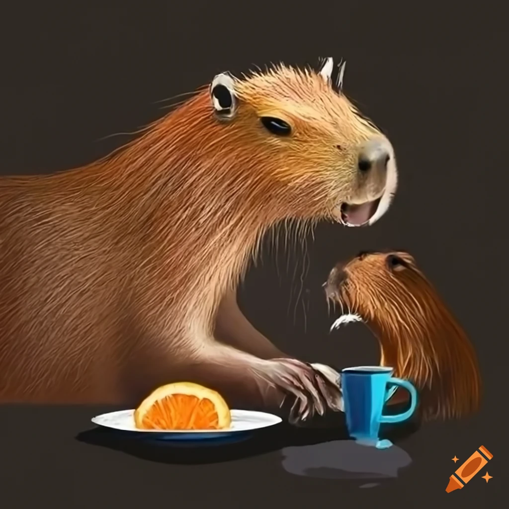 Painting of a capybara and a rat having a tea party on Craiyon