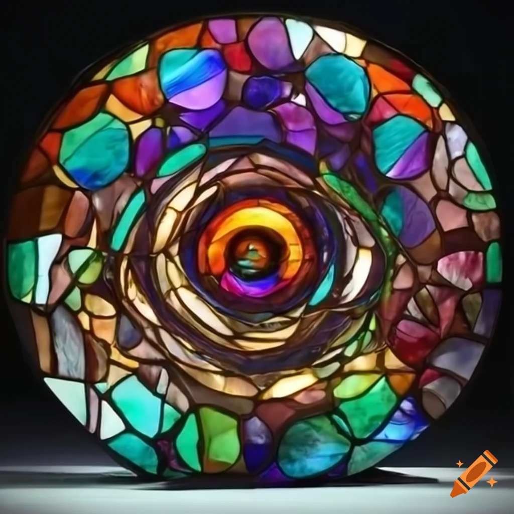 Stained glass sculpture representing time and space on Craiyon