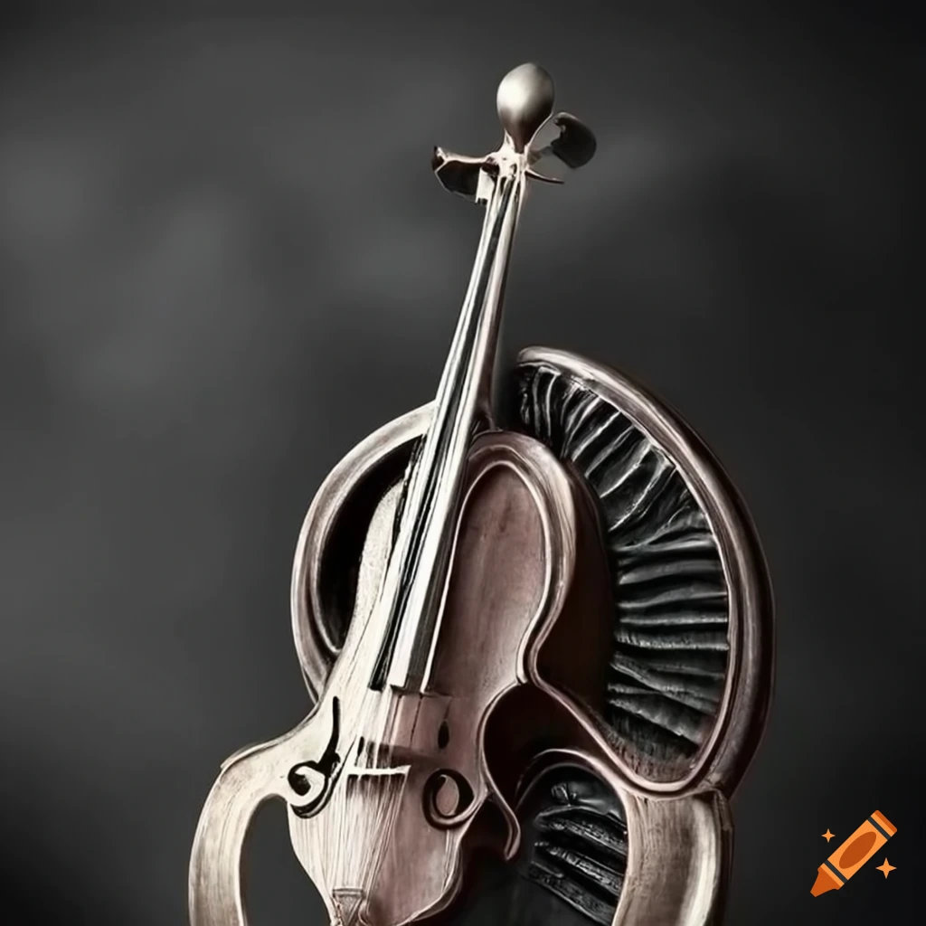 Cow playing upright bass in black and white on Craiyon