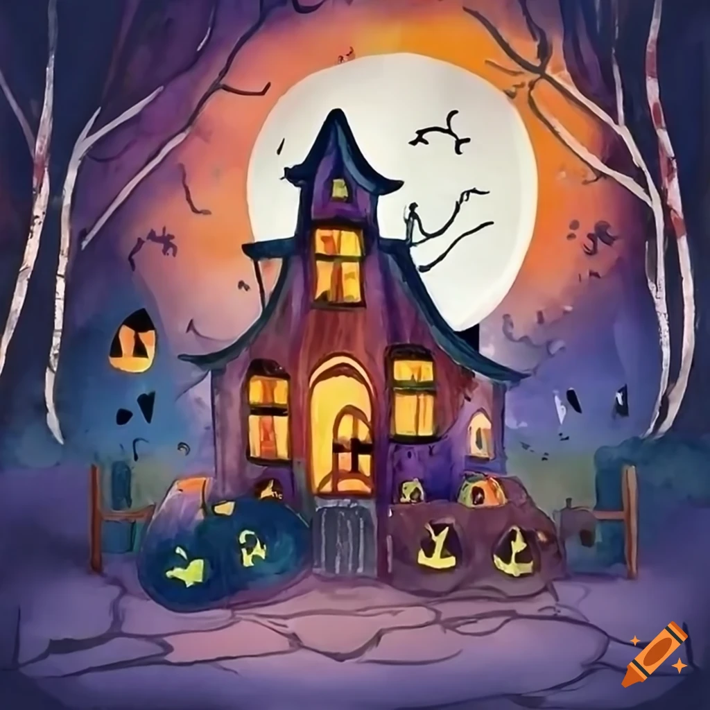 Whimsical Halloween scene with playful ghosts and glowing pumpkins on ...