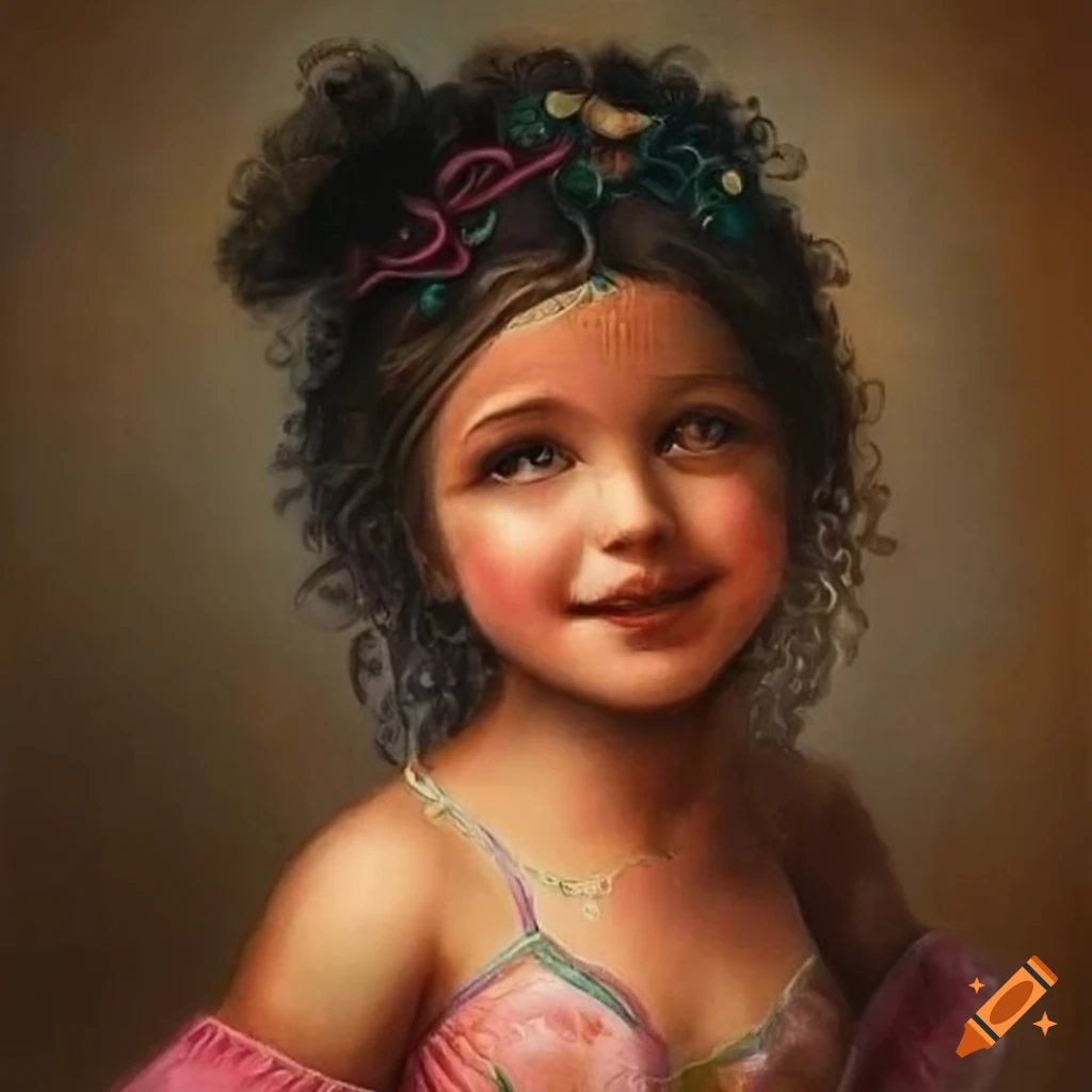 Oil painting of smiling girls with unique embellishments on Craiyon