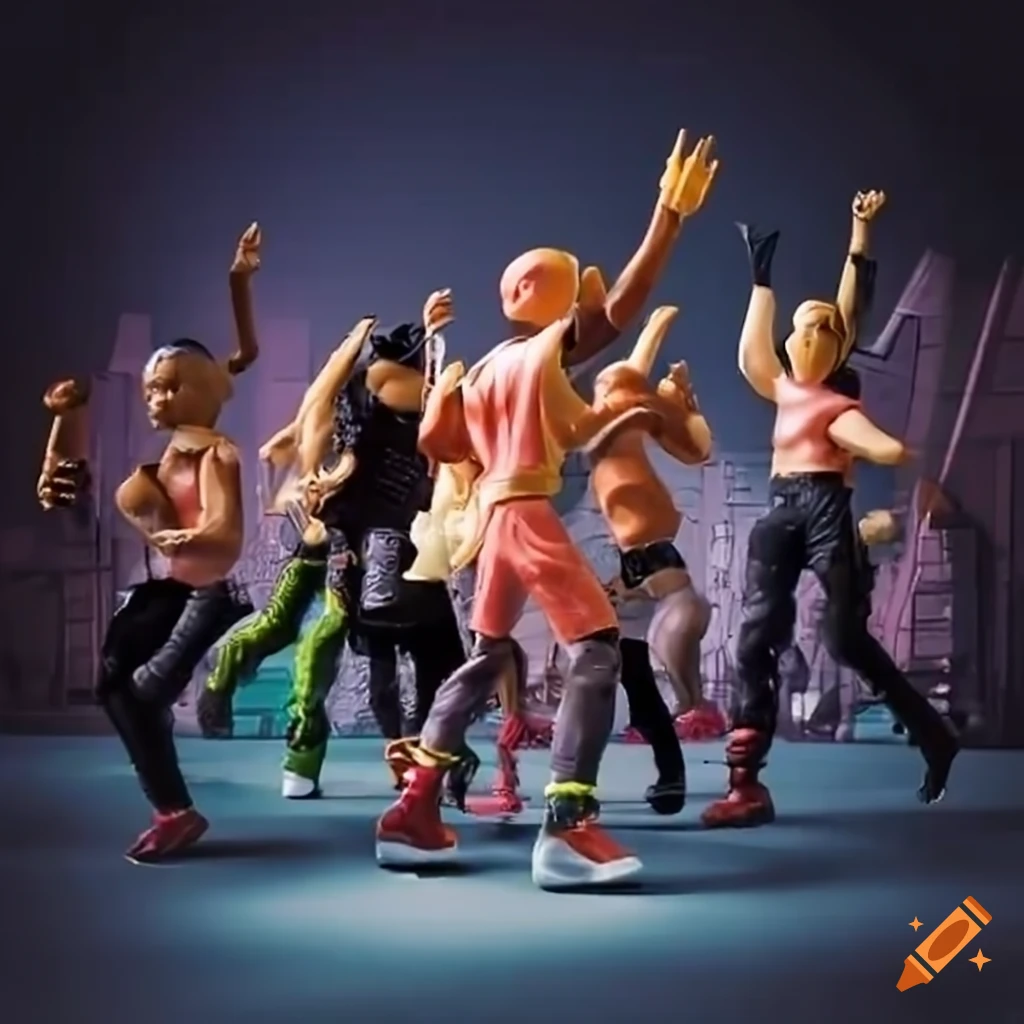 Crowd jumping action figure rapper on Craiyon