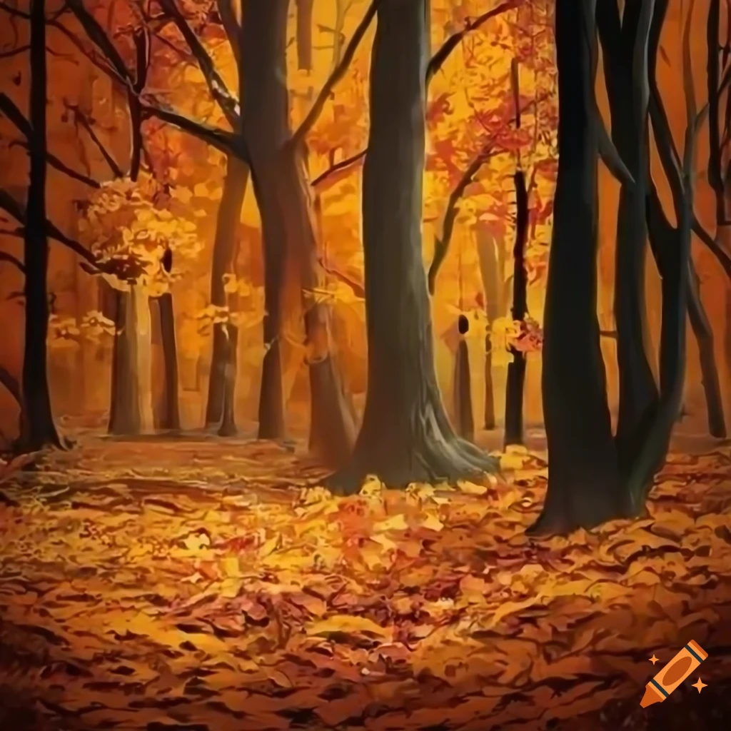 Autumn-themed wall art with falling leaves on Craiyon