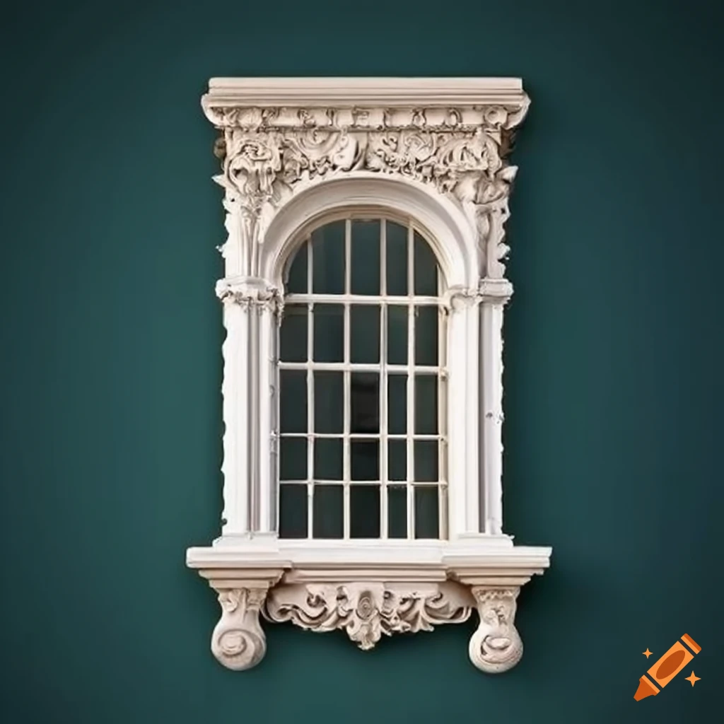 White palace window with stucco ornaments and balcony