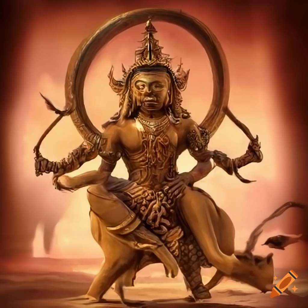 Depiction of Lord Indra battling Mahisasur on Craiyon