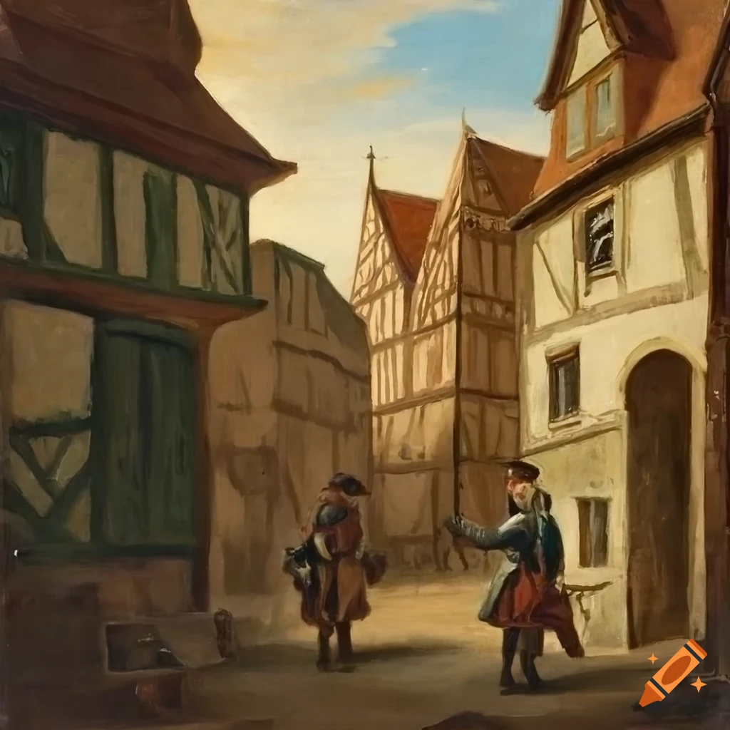 Baroque painting of a soldier in front of a 1700s tavern on Craiyon