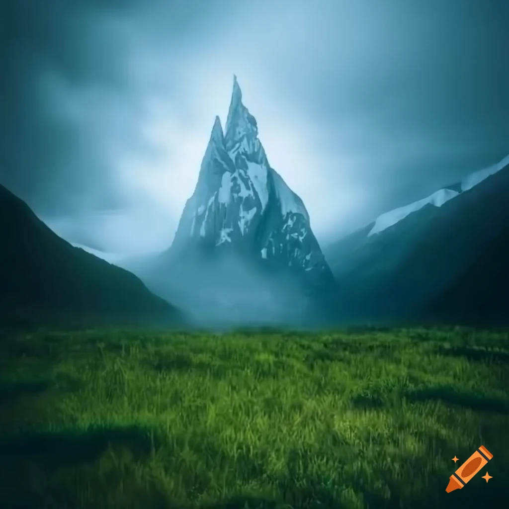 Videogame background with a wizard house on a mountain peak on Craiyon