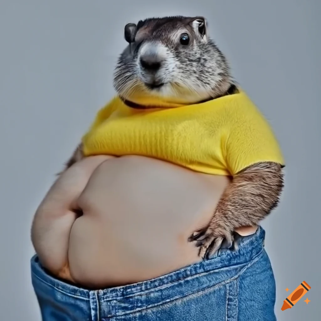 Funny image of an overweight groundhog in a white room on Craiyon