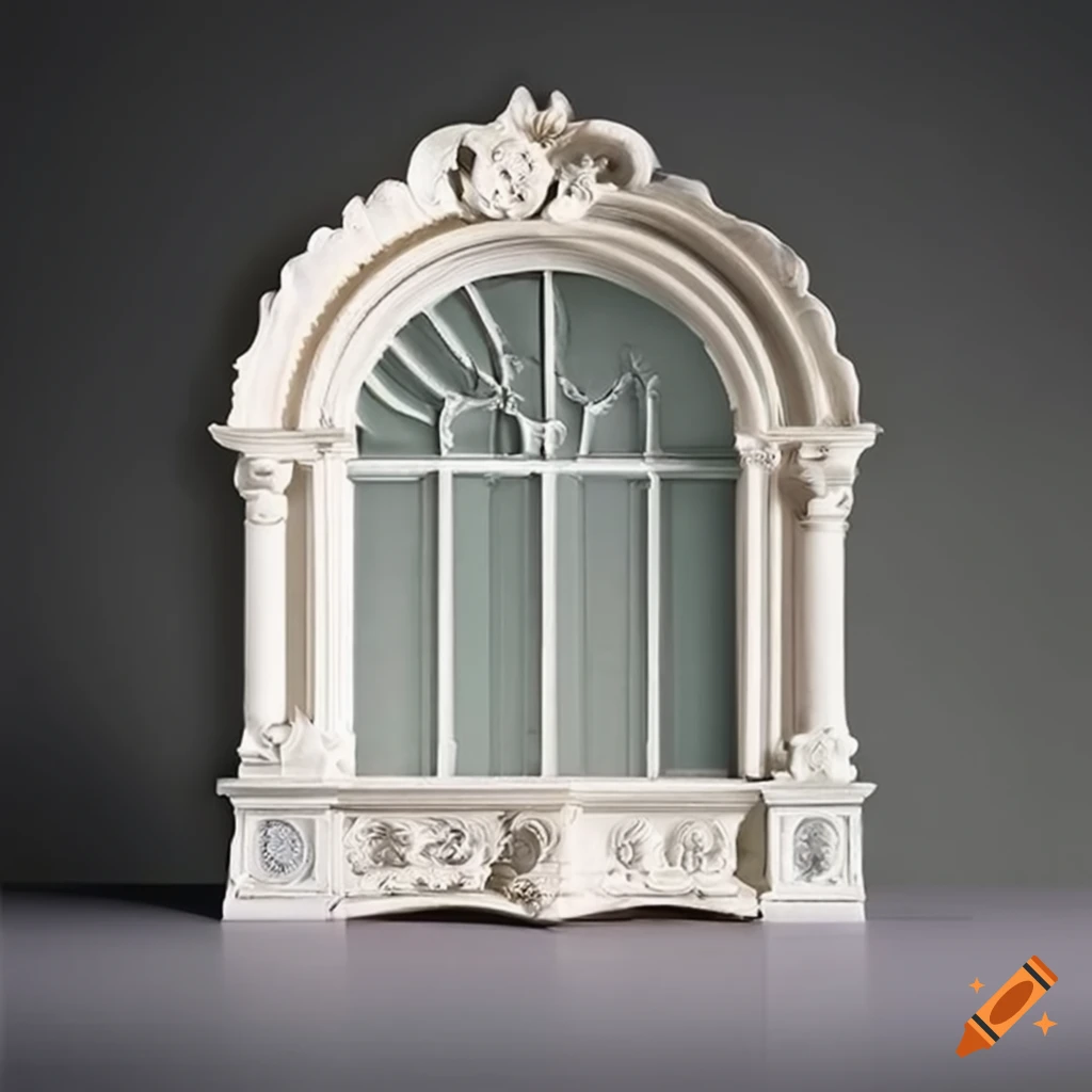 Stucco ornaments on a palace window on Craiyon