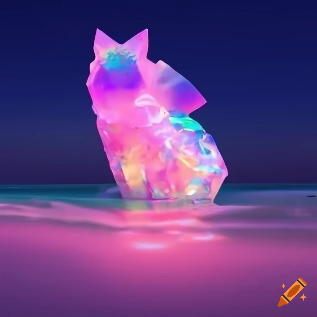 Iridescent crystal animal on a pink beach