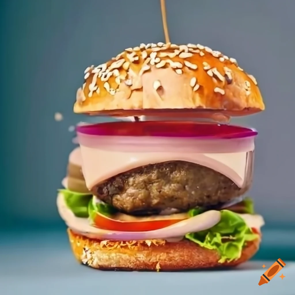 Close-up of a delicious burger with all the toppings on Craiyon