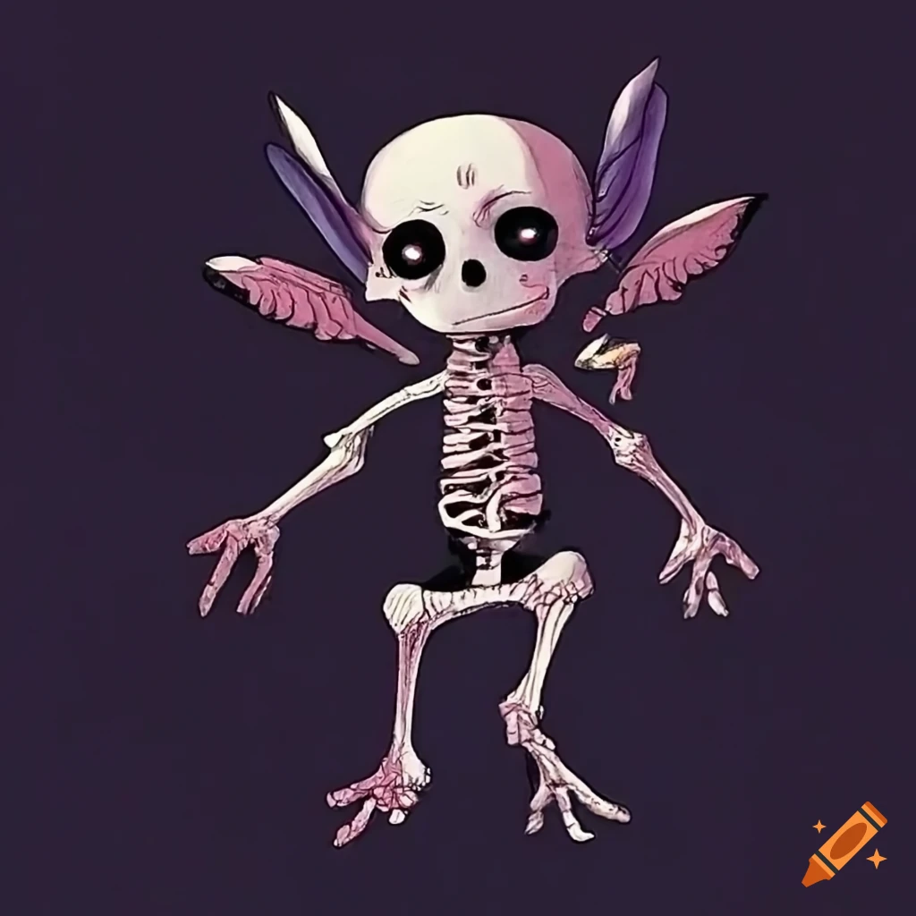 Artistic depiction of a pixie skeleton on Craiyon