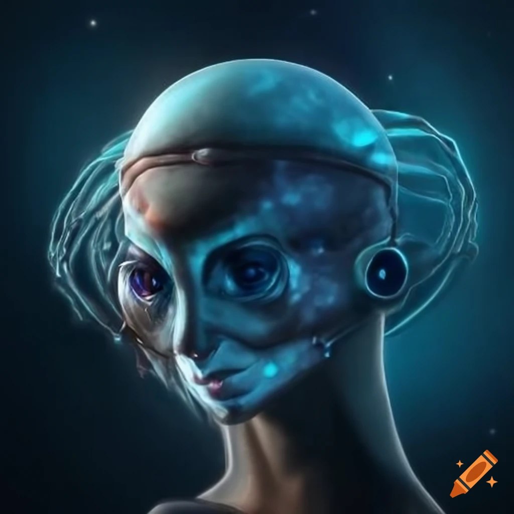 Translucent-skinned alien species in space opera on Craiyon