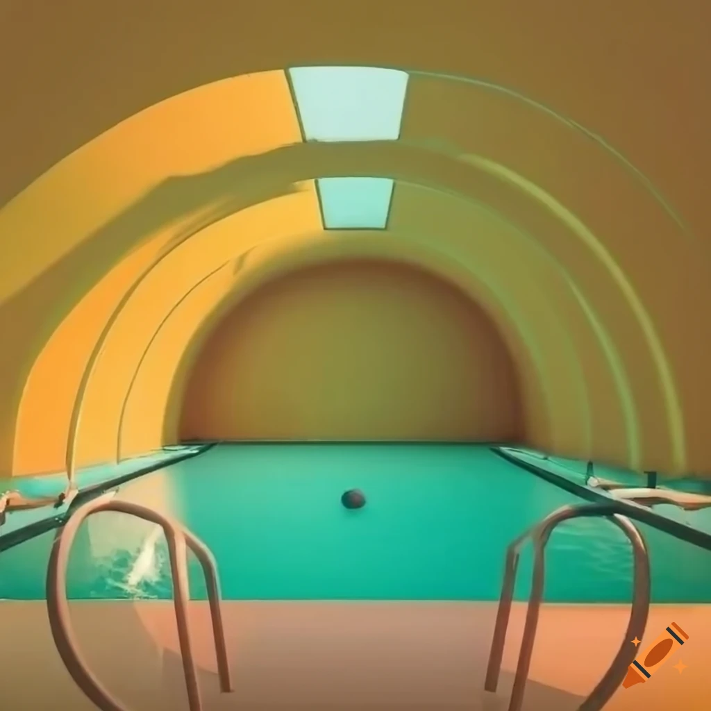 Liminal space with swimming pool and balloons on Craiyon