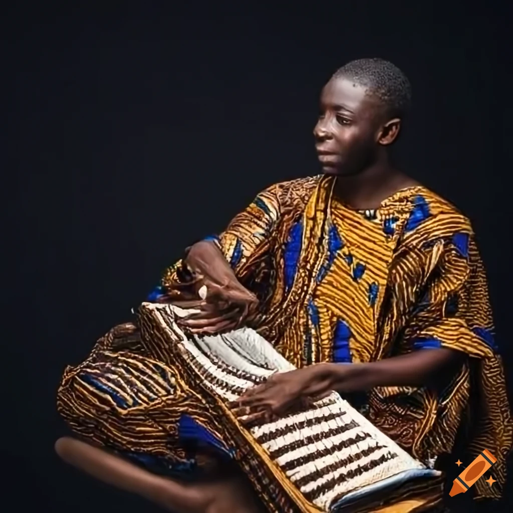 A man playing the kantele in traditional African attire on Craiyon