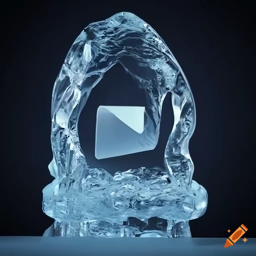 Intricate ice sculpture of the youtube logo