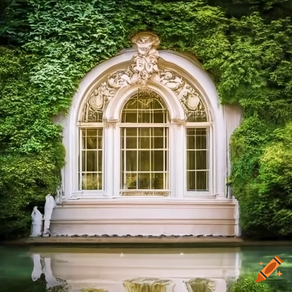 Luxurious rococo stairway in a white balcony garden on Craiyon
