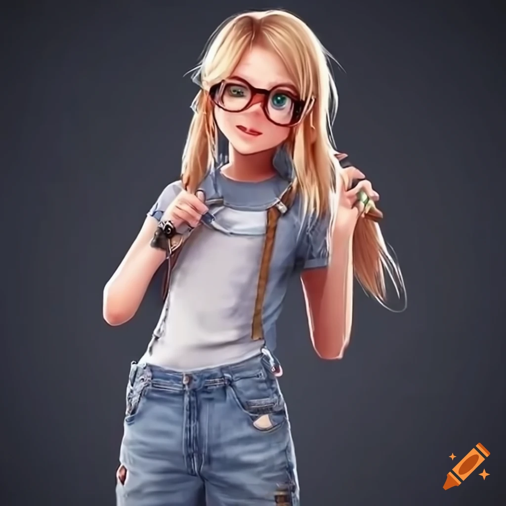 Realistic illustration of a detective girl with blond hair and glasses ...