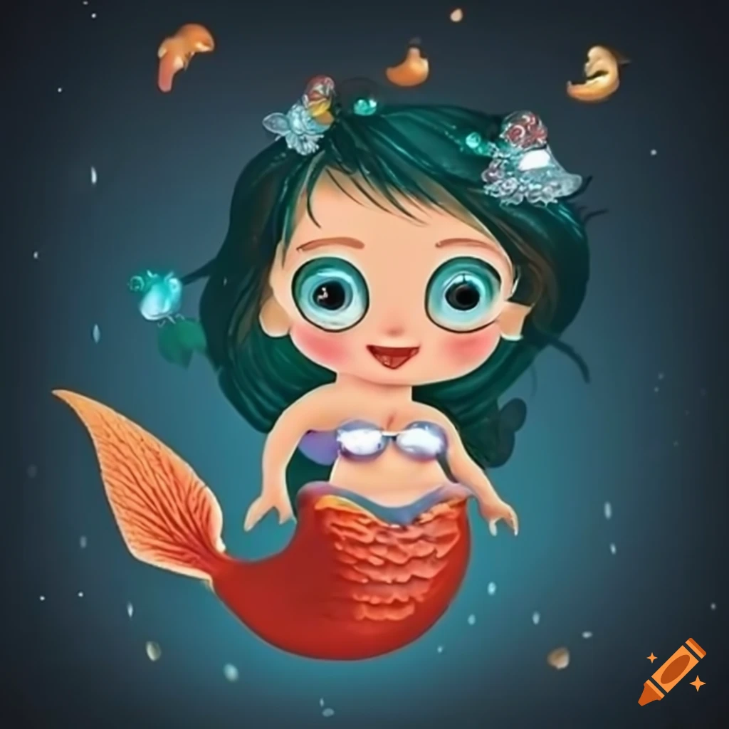 Anime mermaid with vibrant betta fish-like tail and enchanting scales ...