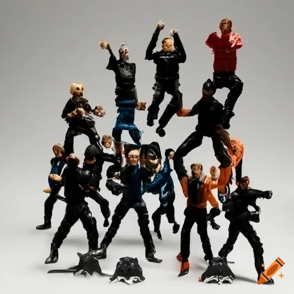 Crowd jumping action figure rapper on Craiyon