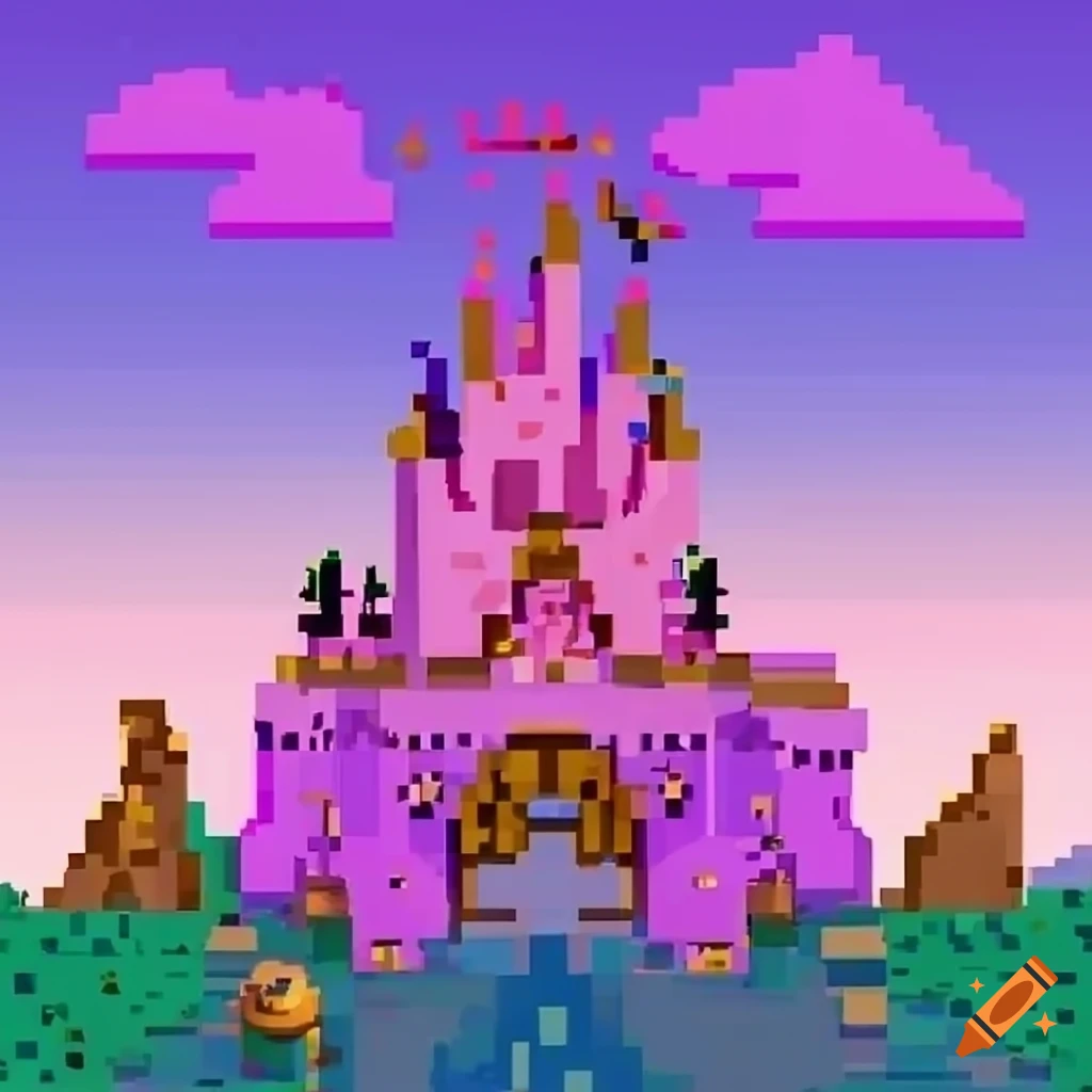 Pixel art of a princess castle background on Craiyon