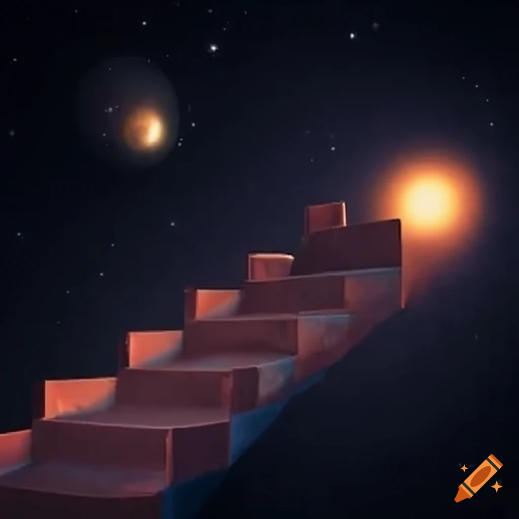 Image of friends climbing stairs towards a star on Craiyon