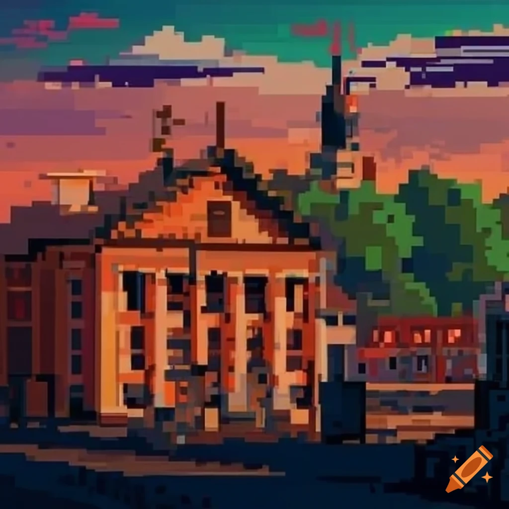 Pixel art scene of a soviet square in 1970s on Craiyon