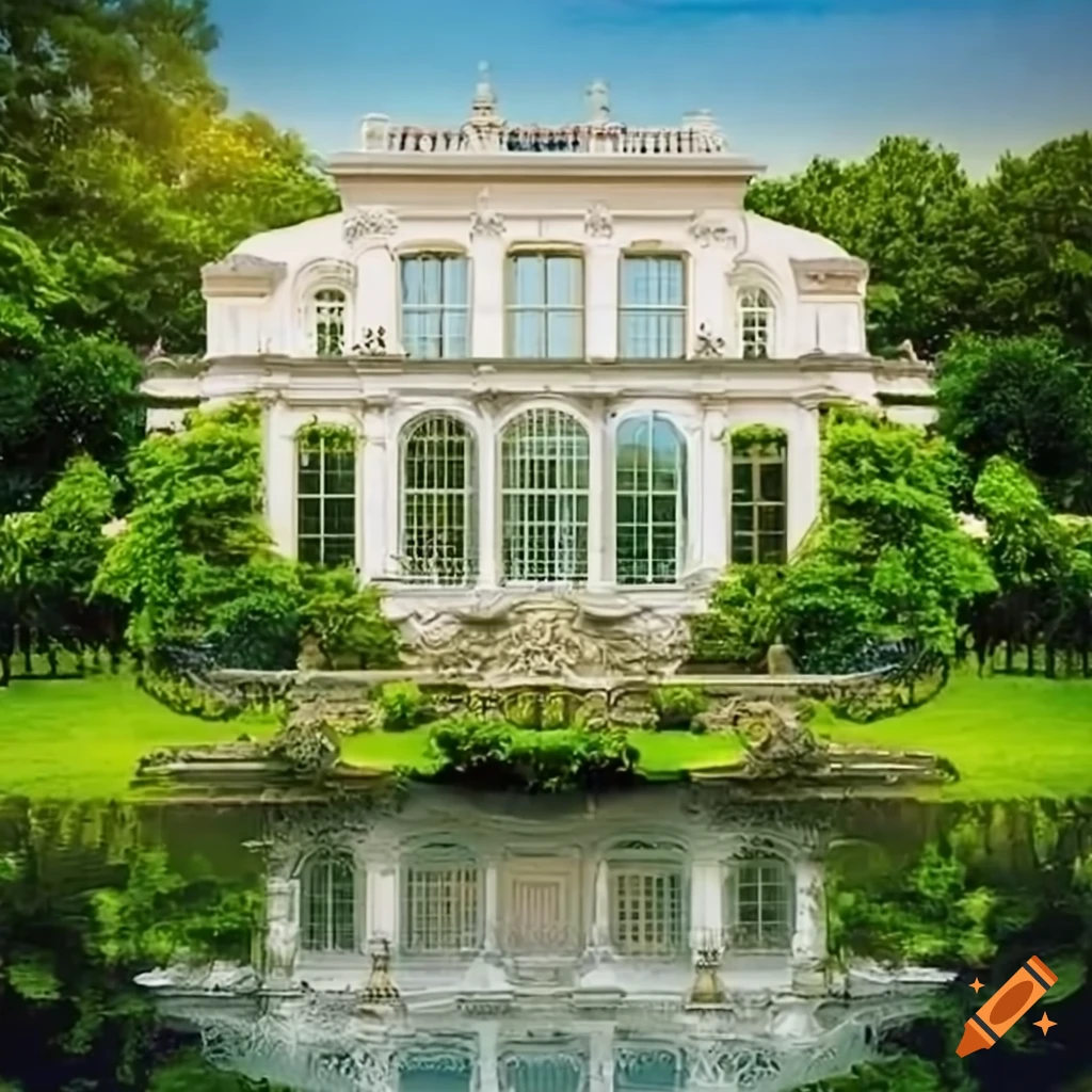 Luxurious rococo-style stairway in a white garden on Craiyon