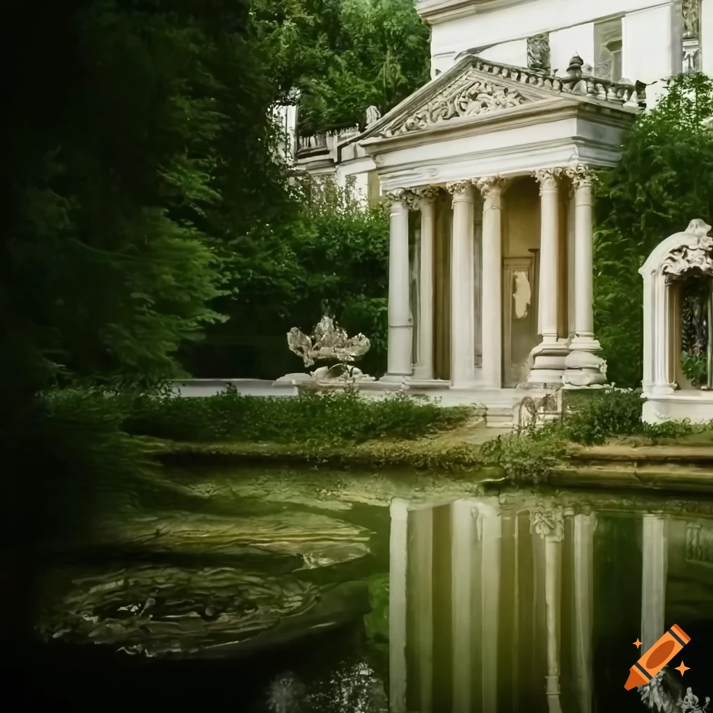 Rococo stucco entrance in a leafy garden