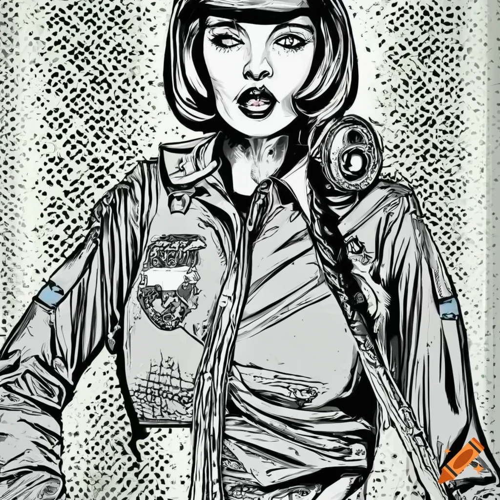 Pop art pin-up illustration of a female jet fighter pilot