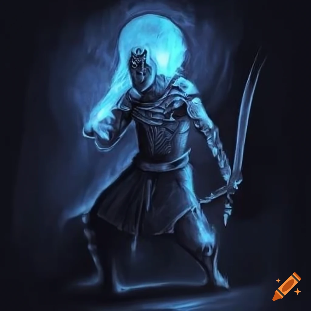 Illustration of a warrior with a glowing eye and sword
