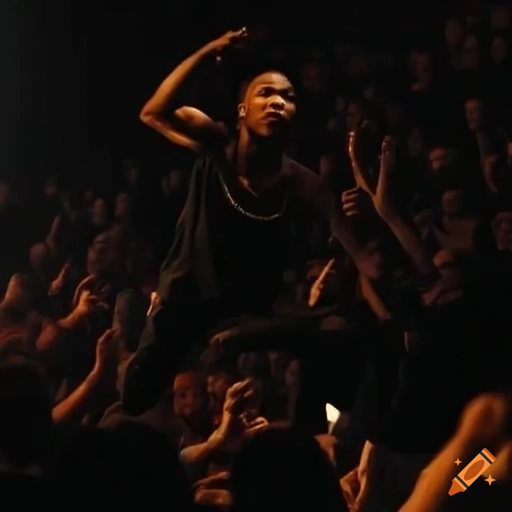 Crowd jumping at a rap concert on Craiyon