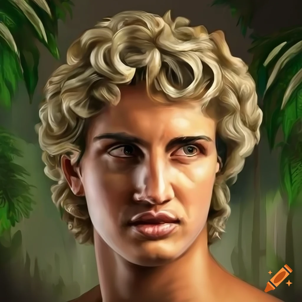 Realistic portrait of alexander the great with a tropical forest ...