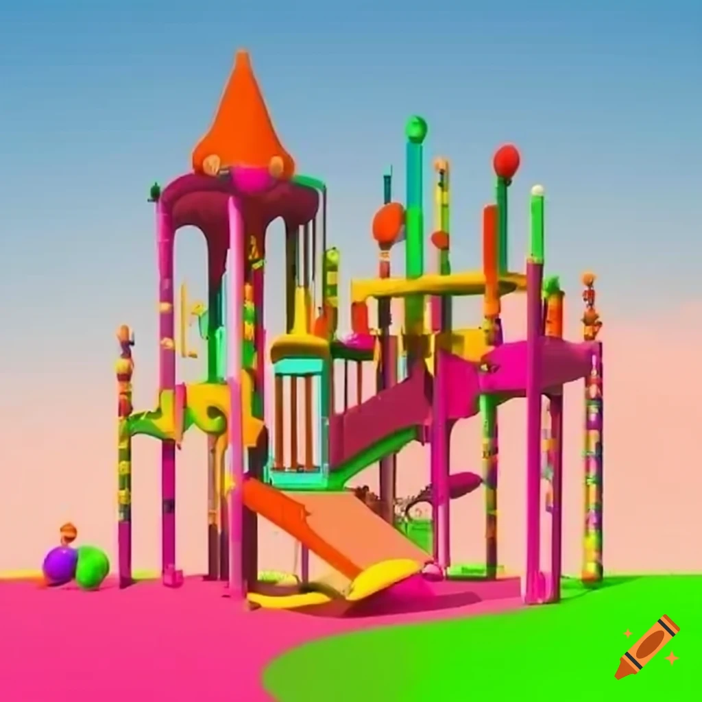 Surrealistic and colorful playground on Craiyon