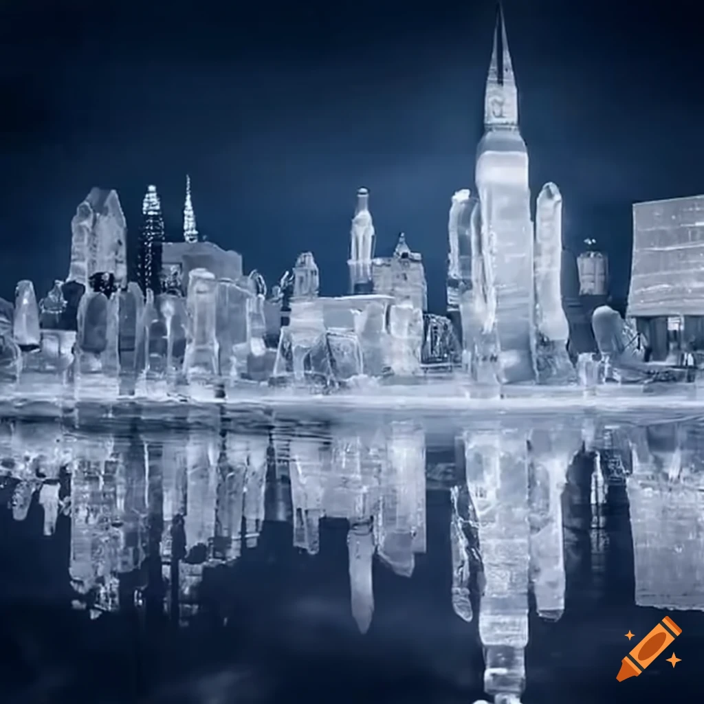 Conceptual image of New York City covered in ice on Craiyon